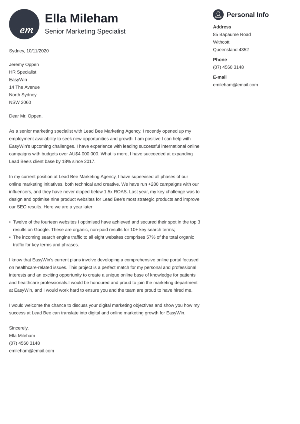 Basic Cover Letter Template Australia Response To A Job Ad 