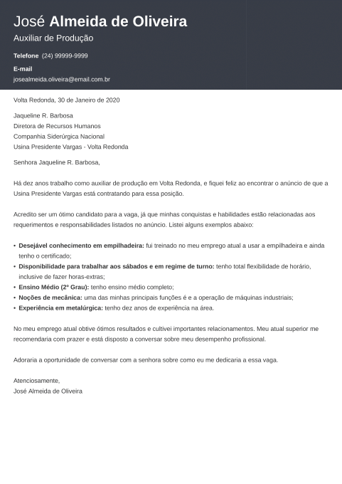 Modelo de carta de apresentação moderna para download