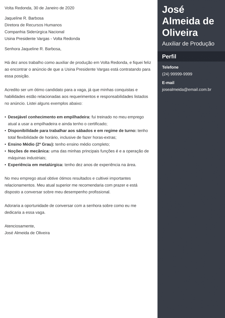 Modelo de carta de apresentação moderna para download