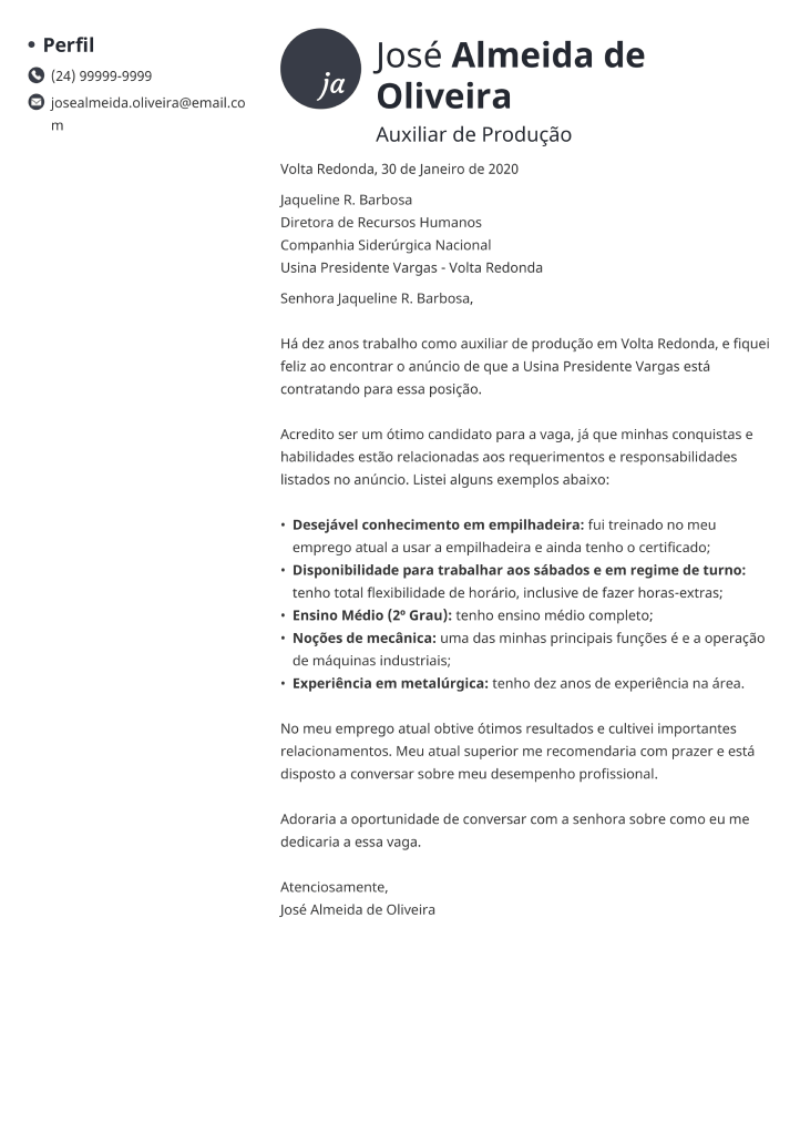 Modelo de carta de apresentação moderna para download