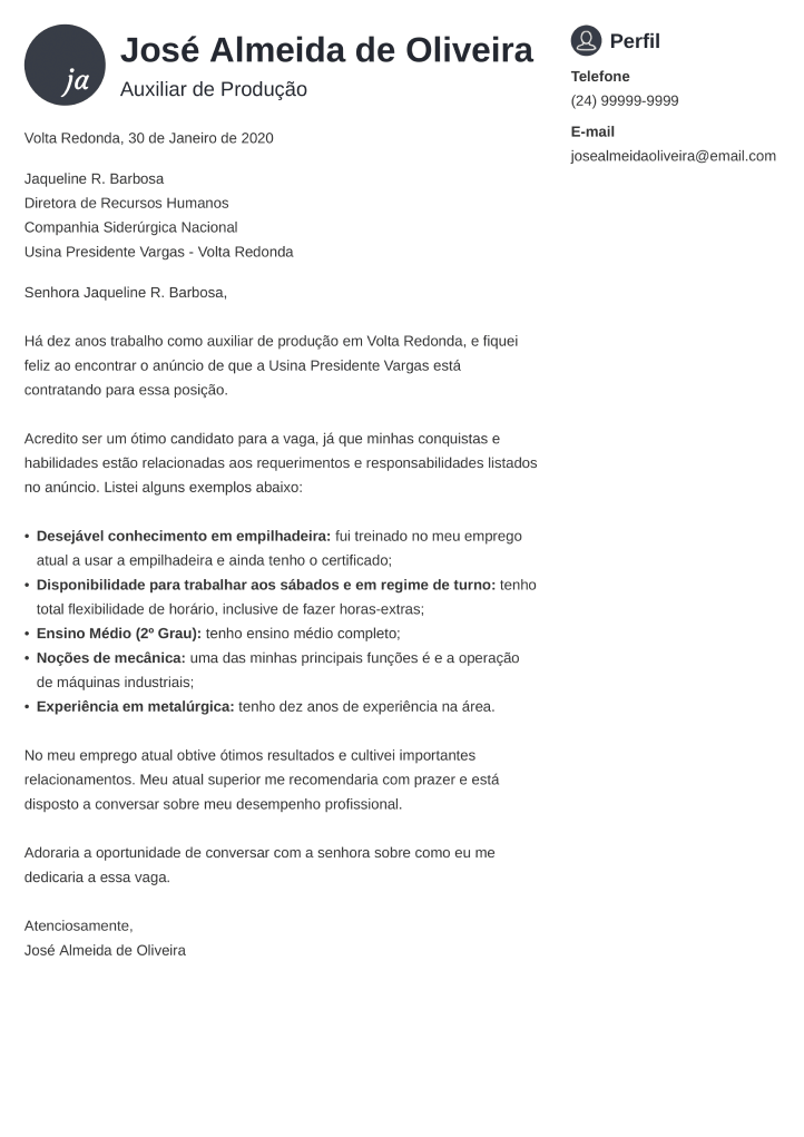 Modelo de carta de apresentação moderna para download