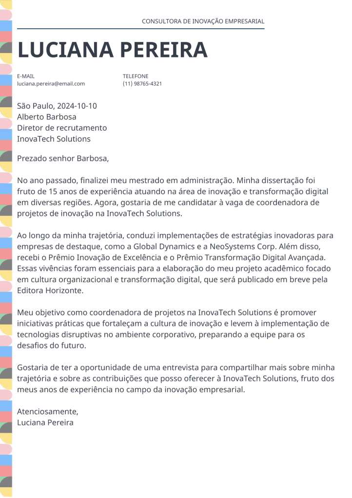 Modelo de carta de apresentação moderna para download