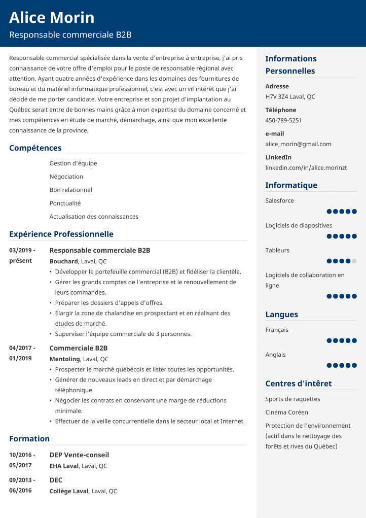 Modèle de CV : 28 exemples à télécharger (Québec 2026)
