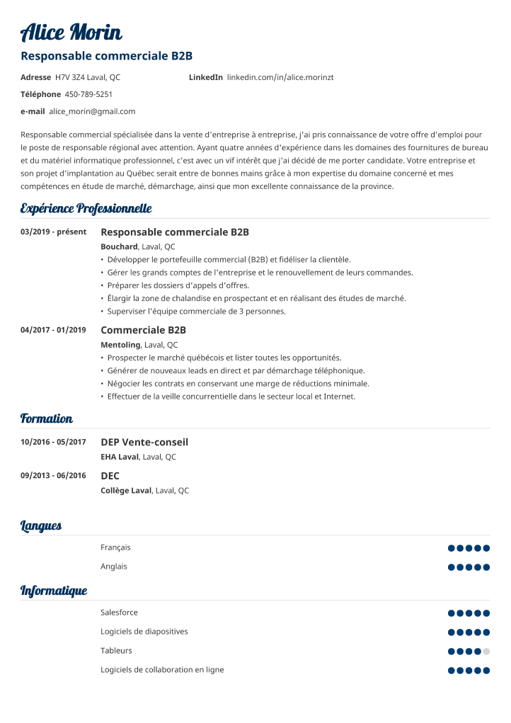 Modèle de CV : 28 exemples à télécharger (Québec 2025)