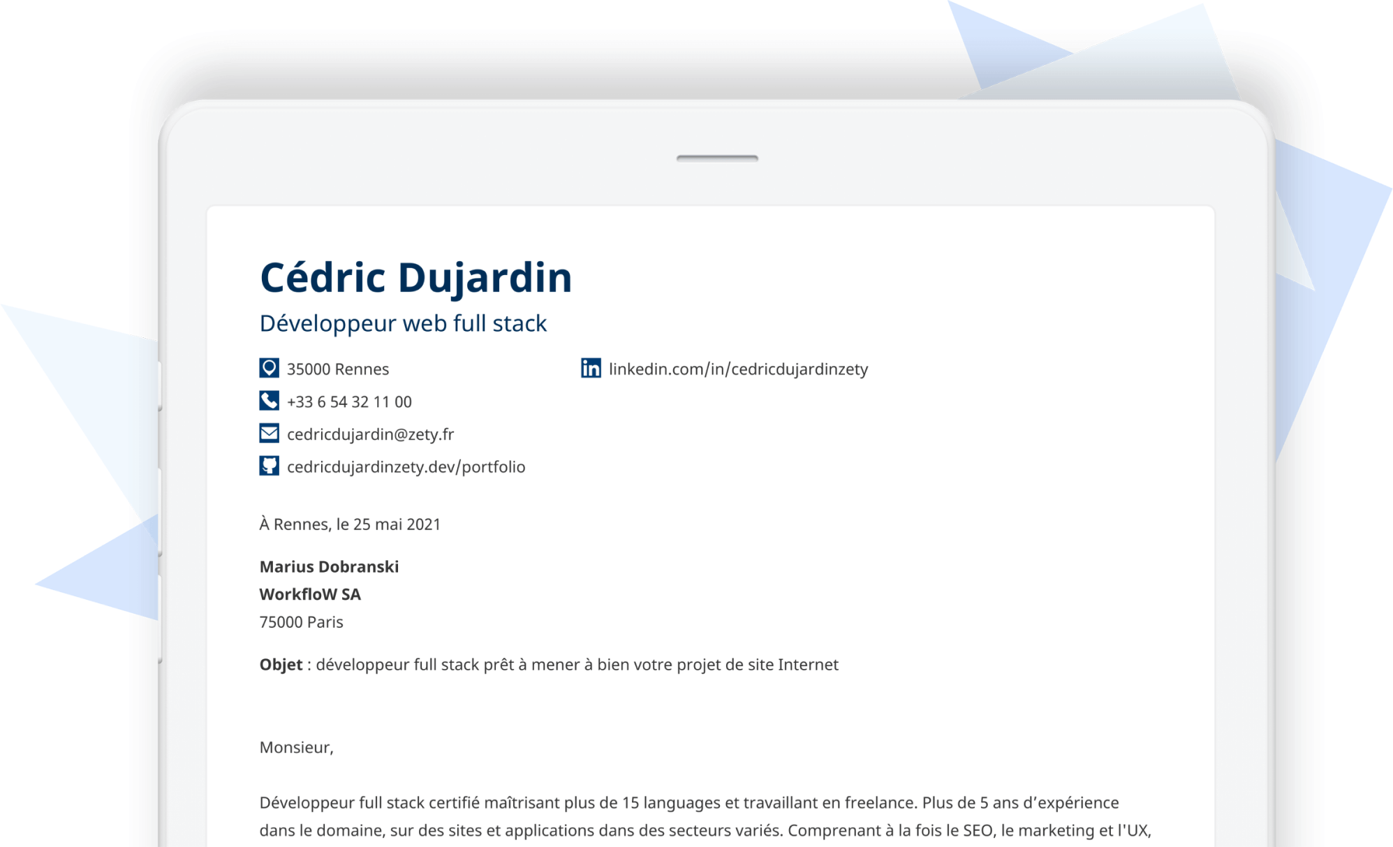 28 modèles de lettre de motivation/présentation en ligne