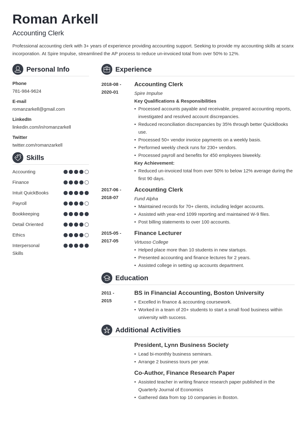Accounting Clerk Resume Example Job Description Skills