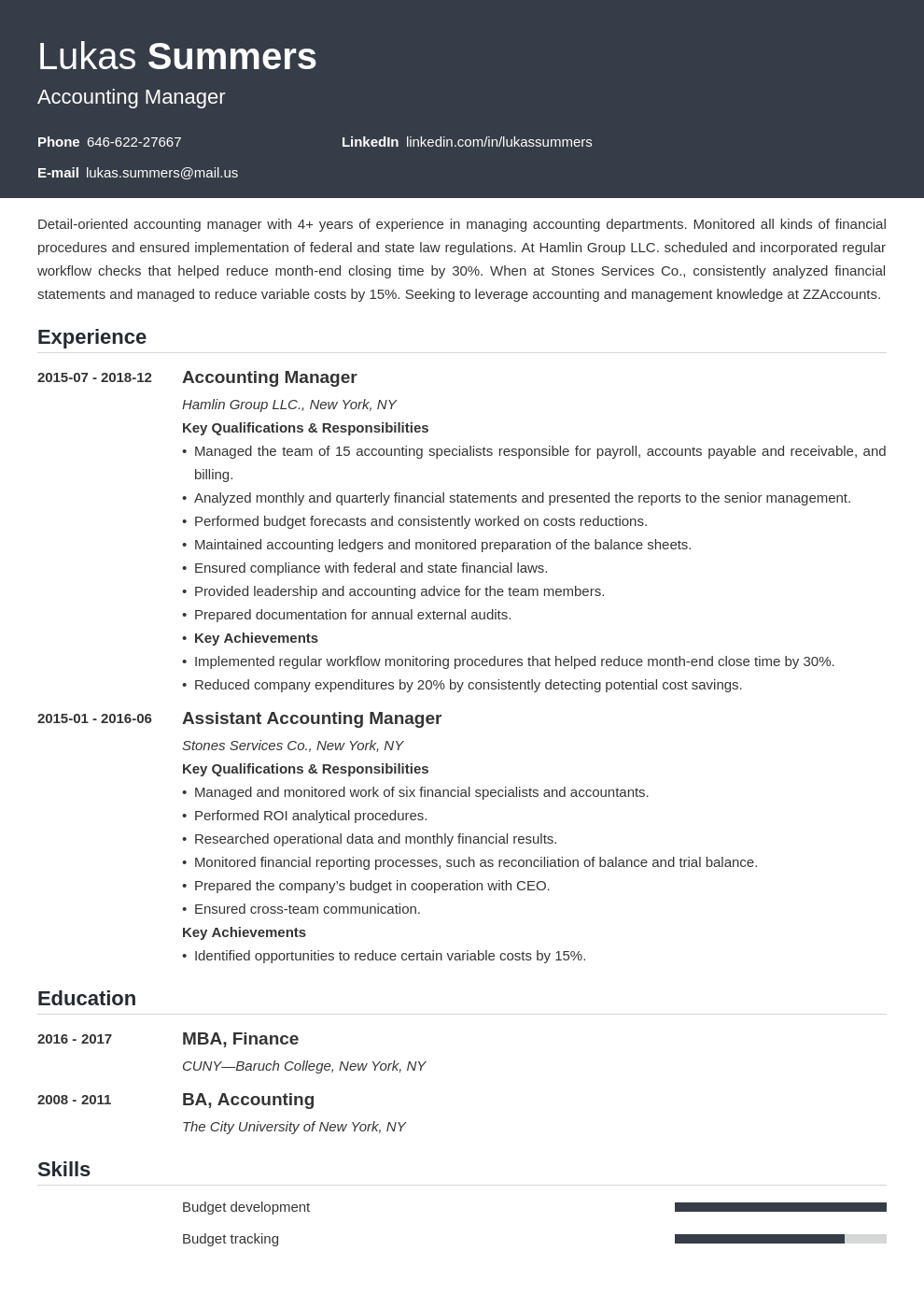 Accounting Manager Resume Sample Guide 20 Tips 
