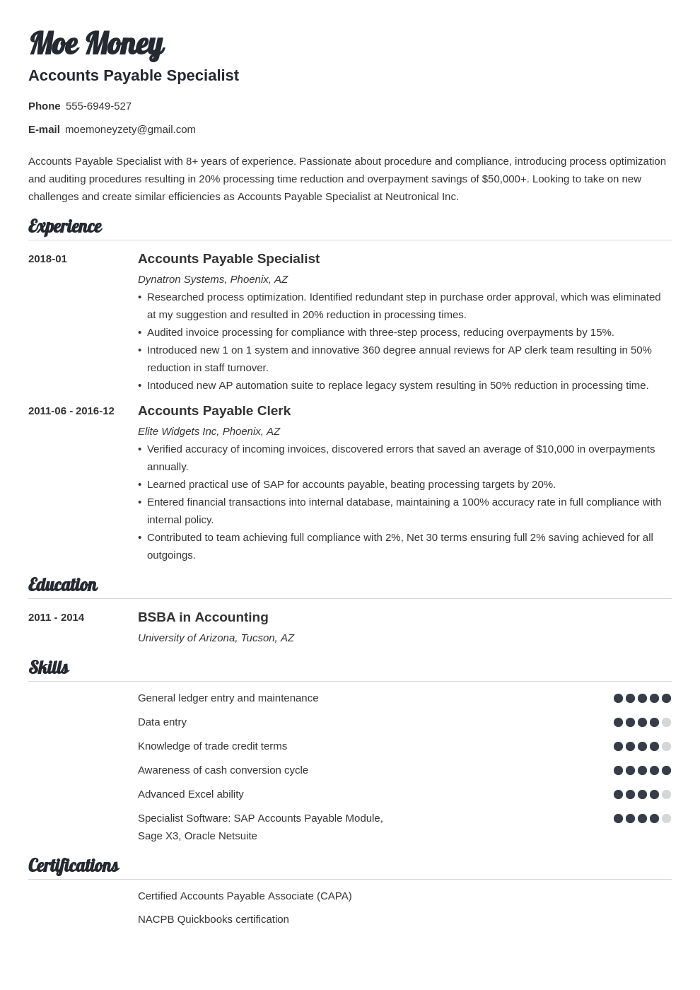 Accounts Payable Resume Sample Job Description 20 Tips 