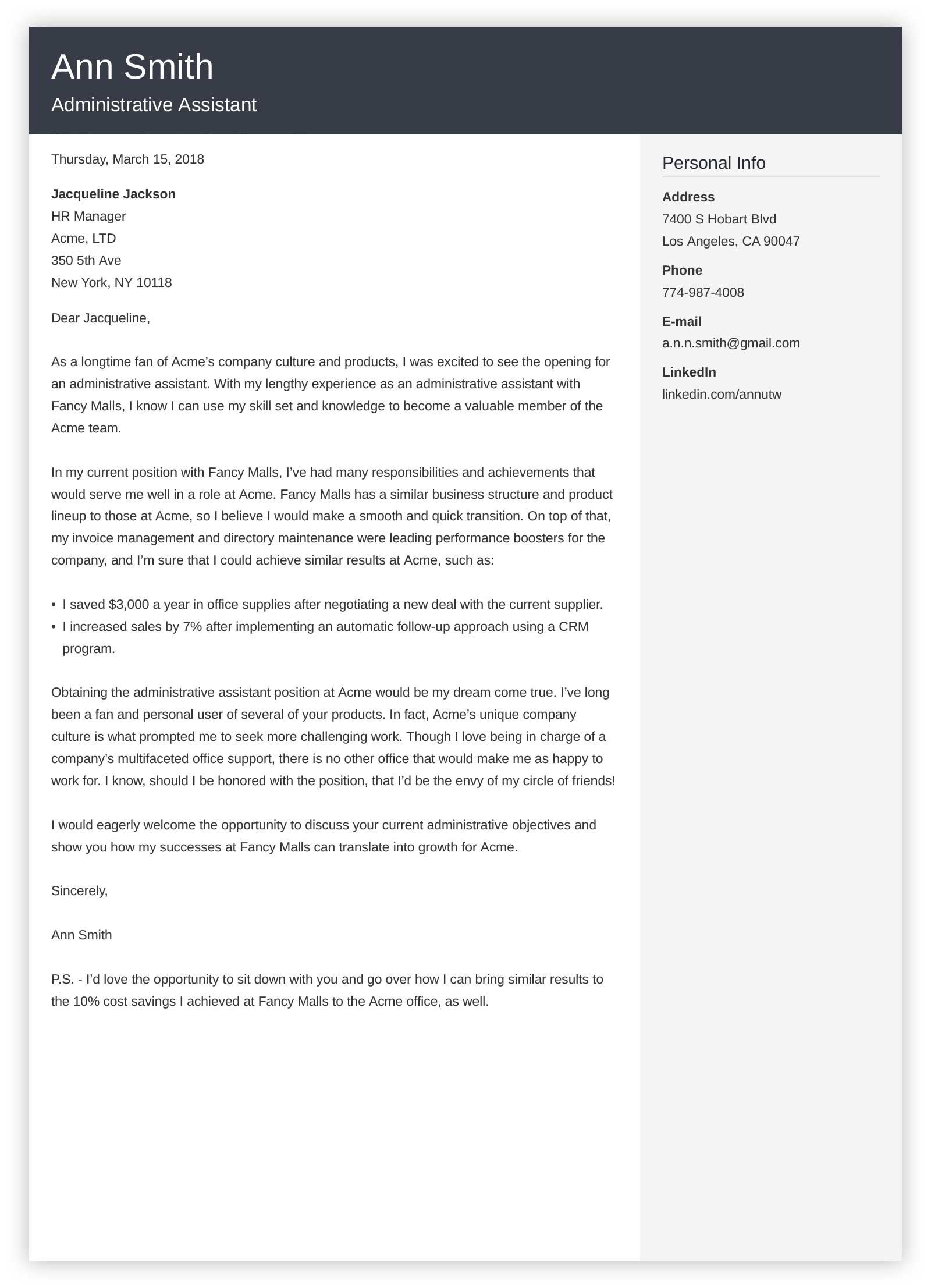 Administrative Assistant Cover Letter Examples For 2024