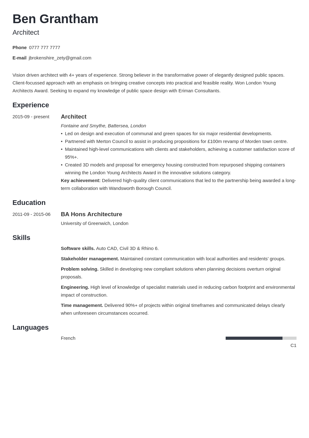 Architecture CV Template & Examples for 2026