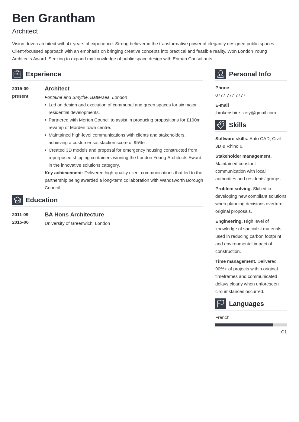 Architecture CV Template & Examples for 2026