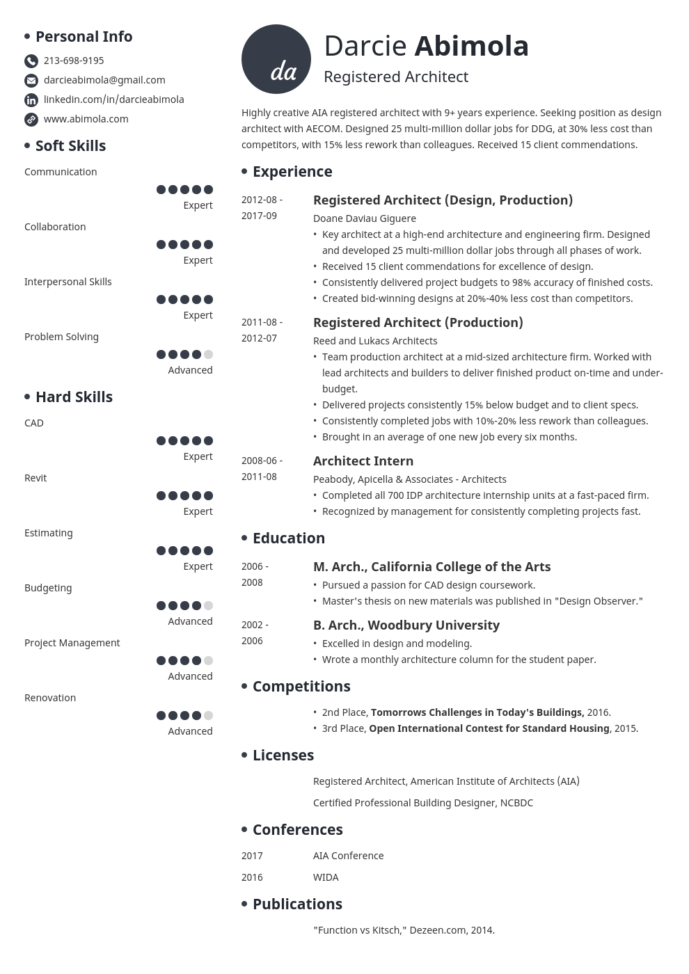 Architecture Resume Examples Template For 2023