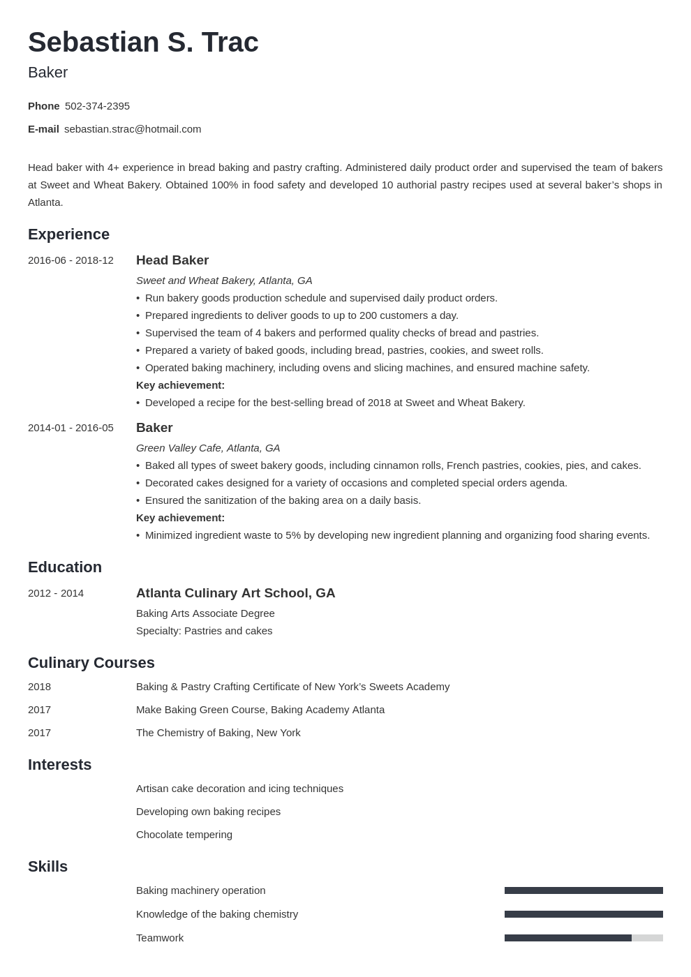 Home Baker Resume Sample Home Baker Resume Sample