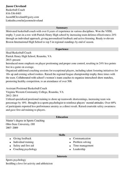 Basketball Coach Resume Sample And Guide Template 