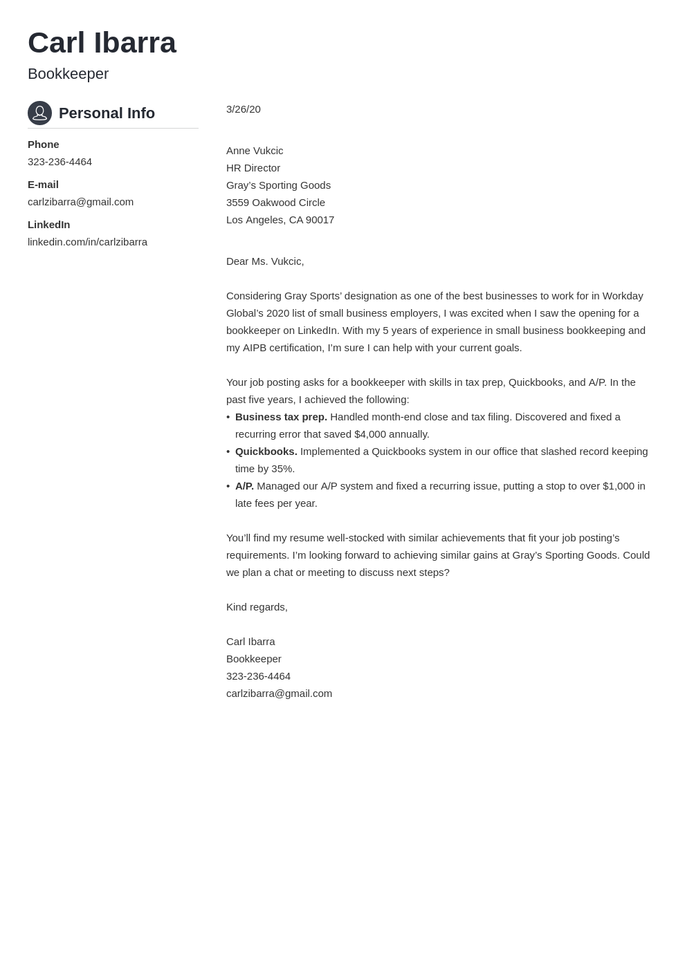 Bookkeeper Cover Letter Sample Format Writing Guide