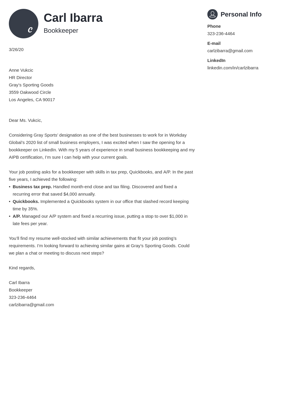 Bookkeeper Cover Letter Sample Format Writing Guide