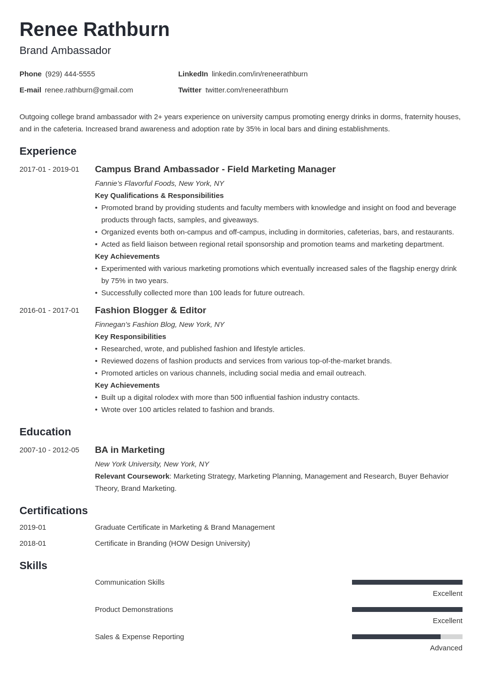 Brand Ambassador Resume Examples With Skills And Duties 