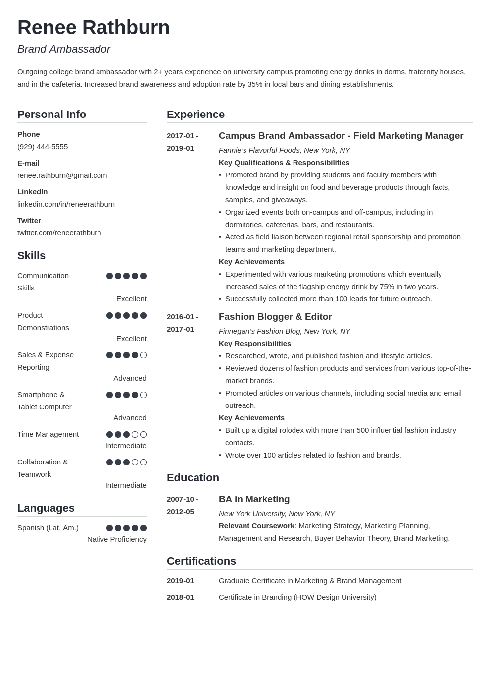 Brand Ambassador Resume Examples With Skills And Duties 