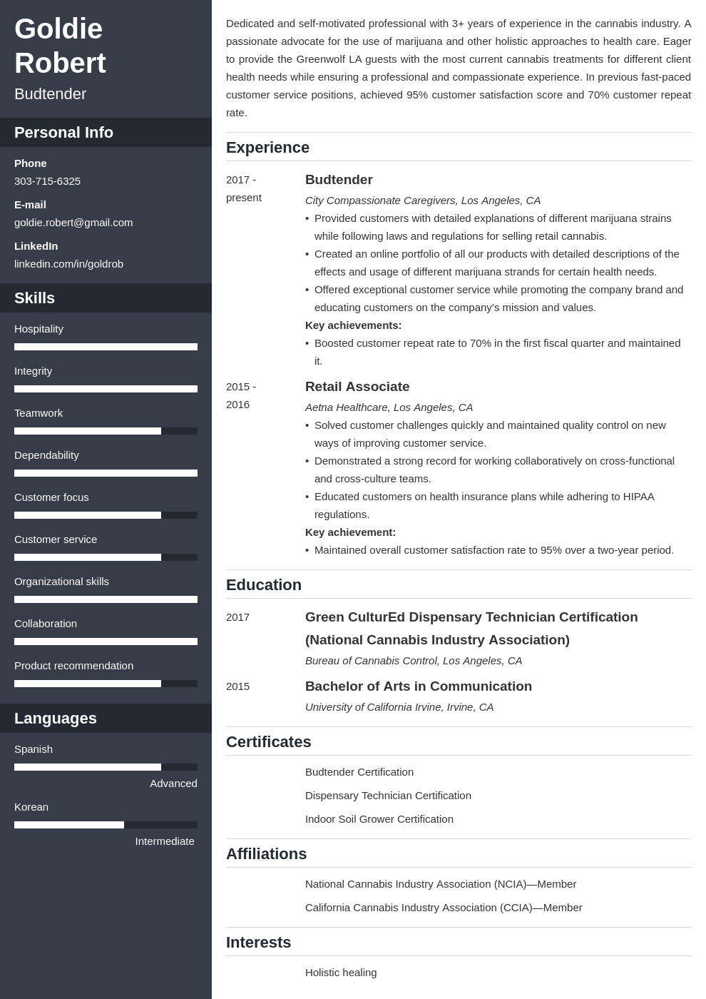 Budtender Resume Example With Or Without Experience 