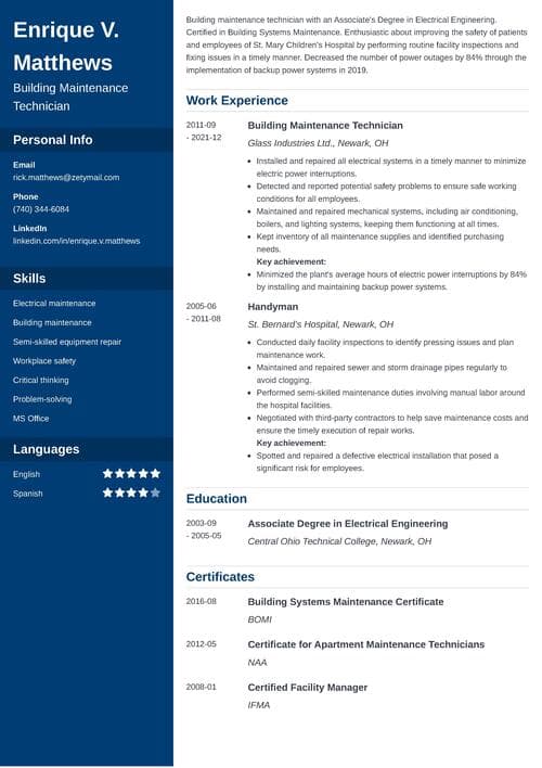 Building Maintenance Resume Example Job Description Building Maintenance Resume Example Job Description