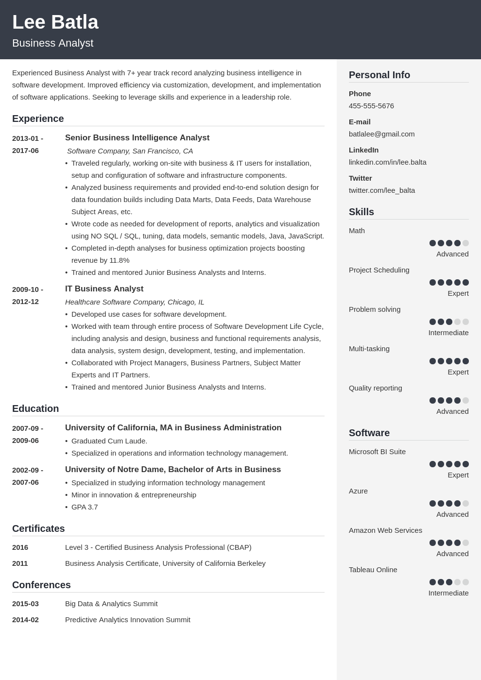 Business Analyst Resume Business Analyst Resume Examples BA Summary 