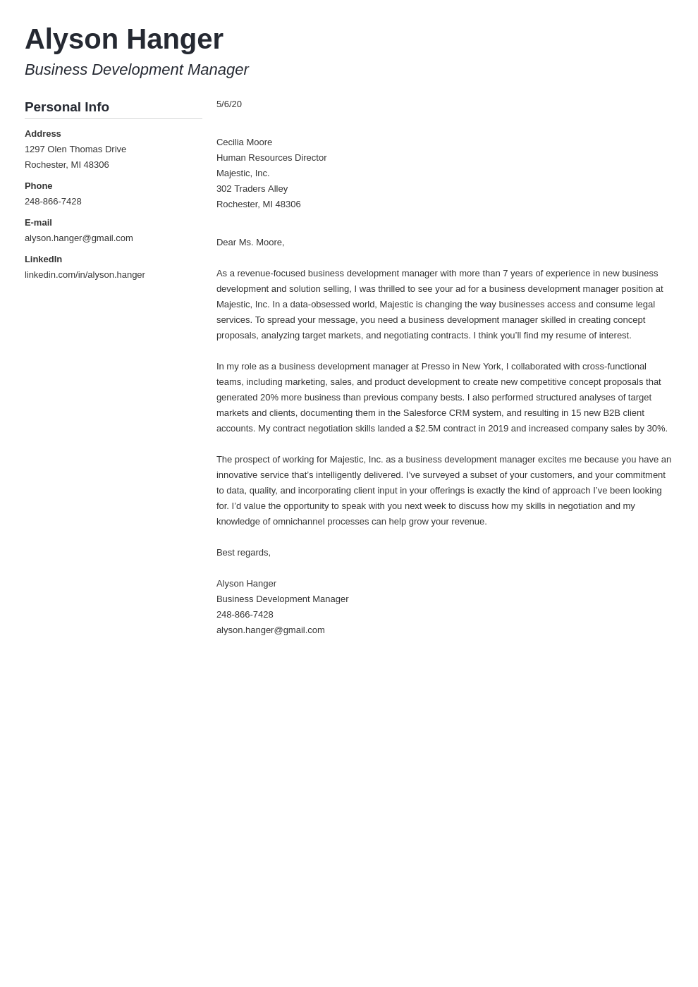 Business Development Cover Letter Examples & Guide