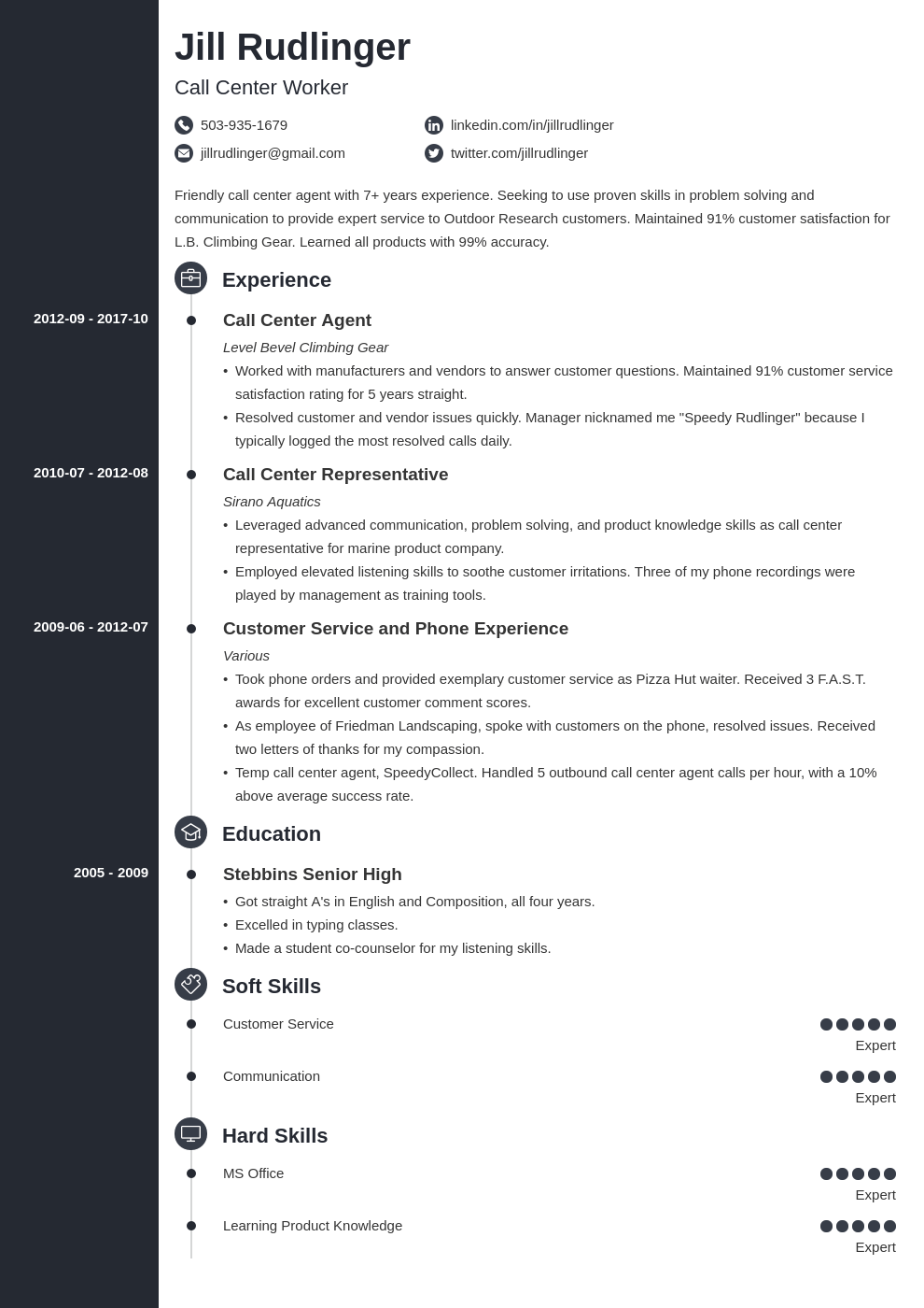 Simple Resume Sample For Call Center Agent Without Experience Call 