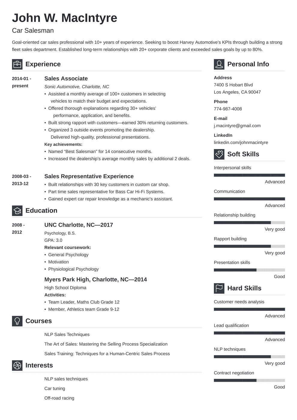 Car Salesman Resume Examples Automotive Sales Job Skills