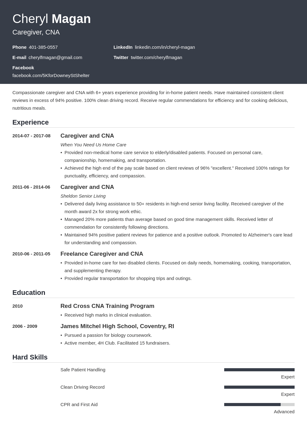 Caregiver Resume Examples Skills Duties Objectives 