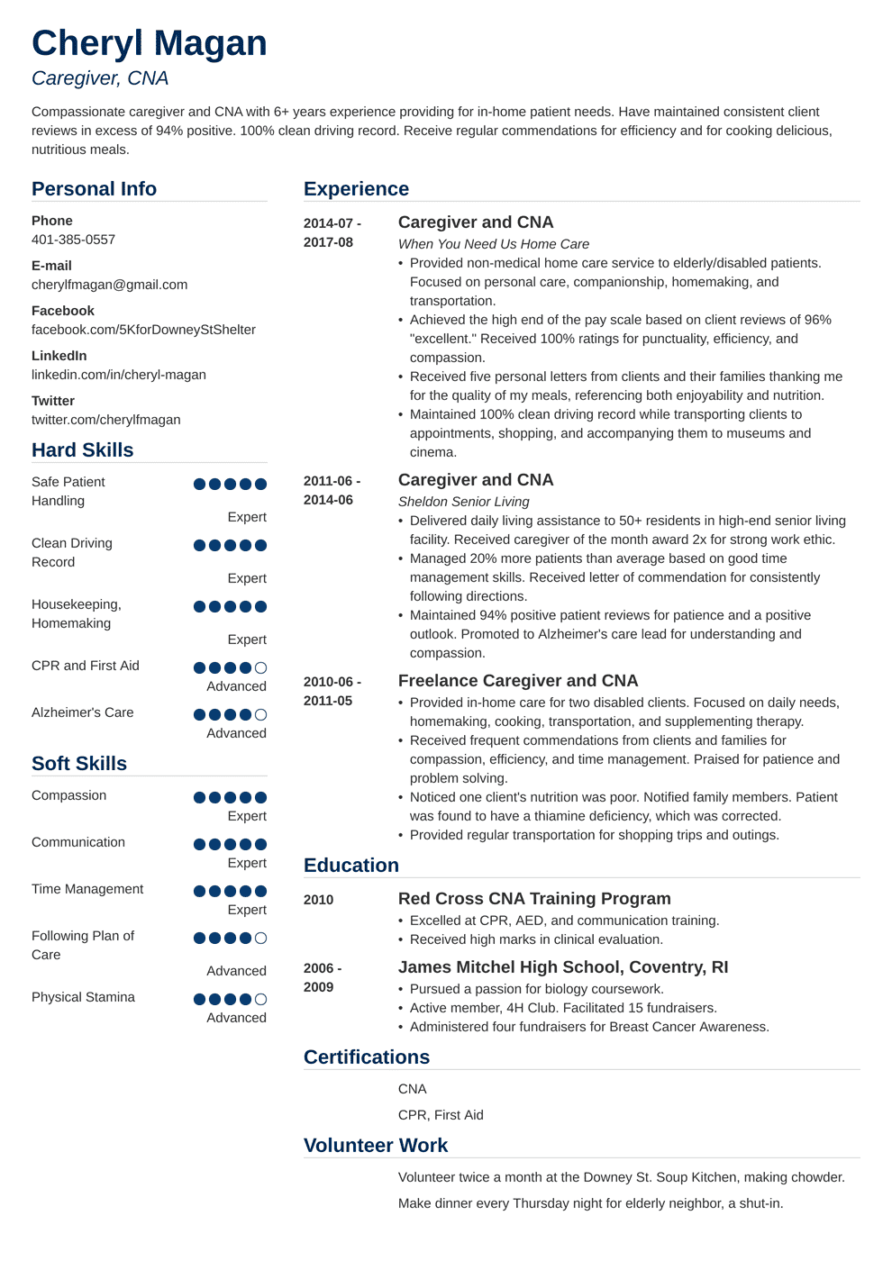 Caregiver Resume Examples Skills Duties Objectives 