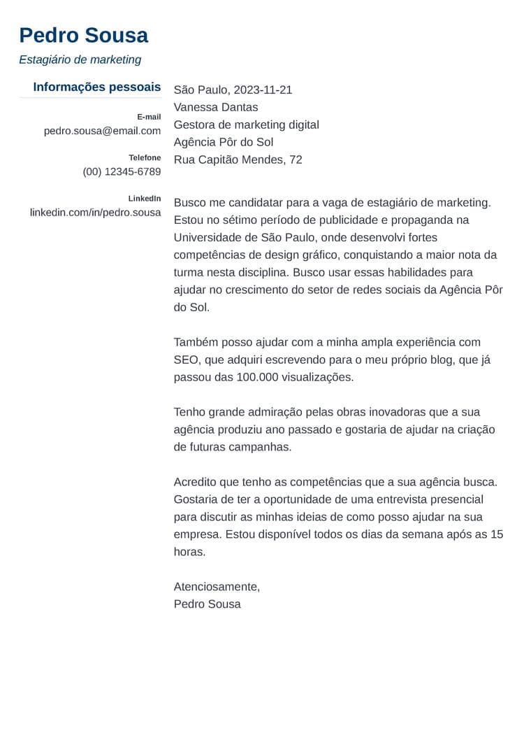 Carta De Apresentacao De Estagio