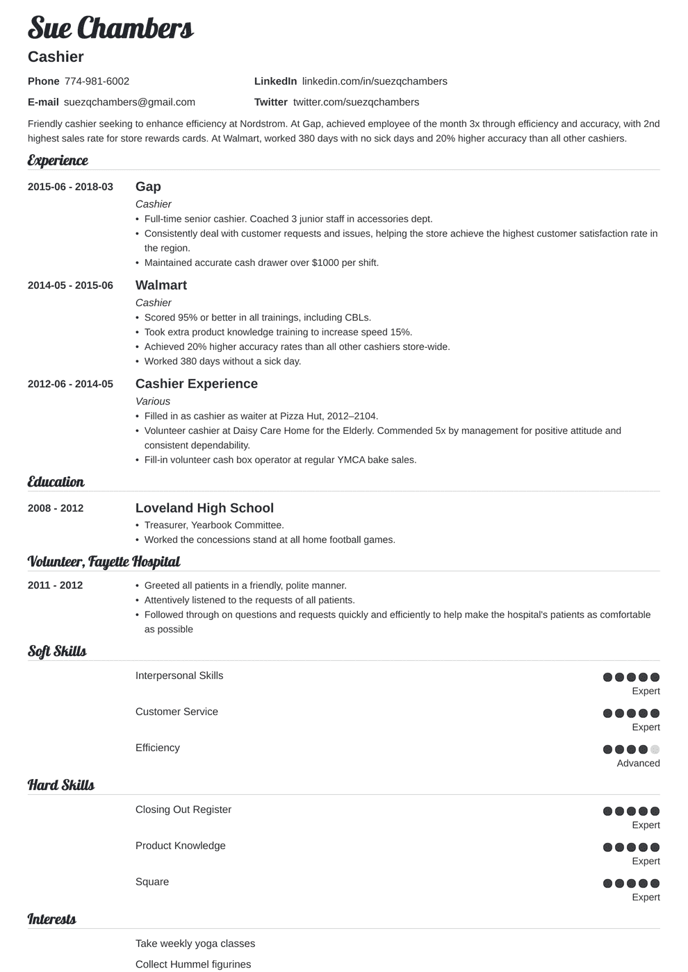 Cashier Resume Examples Sample With Skills Tips 