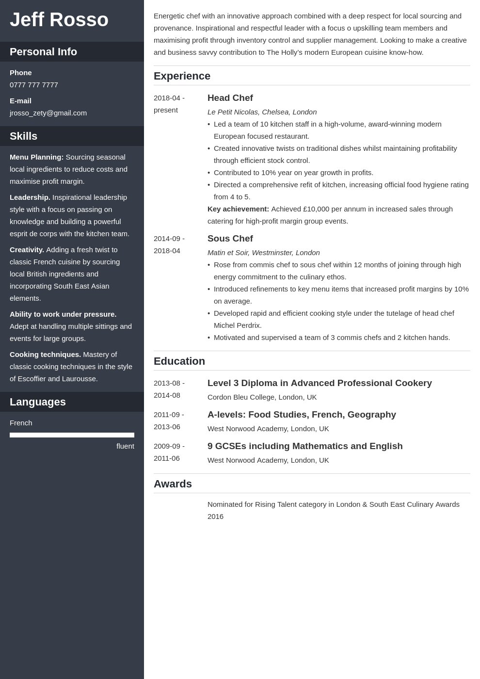 Chef CV Examples, Template & Writing Guide for 2025