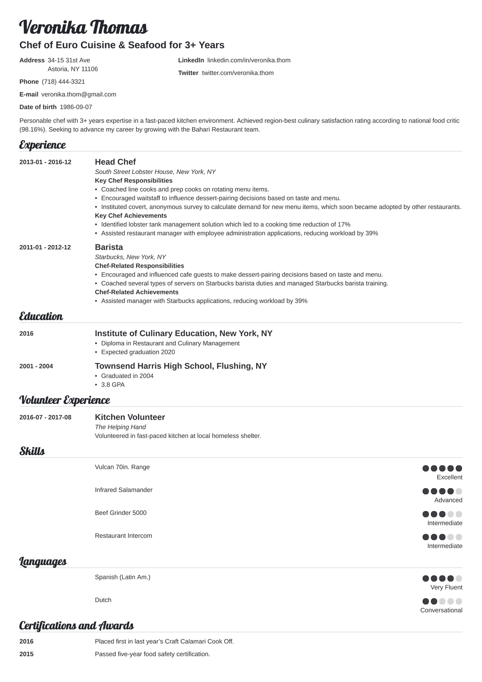 Chef Resume Examples Template Essential Skills