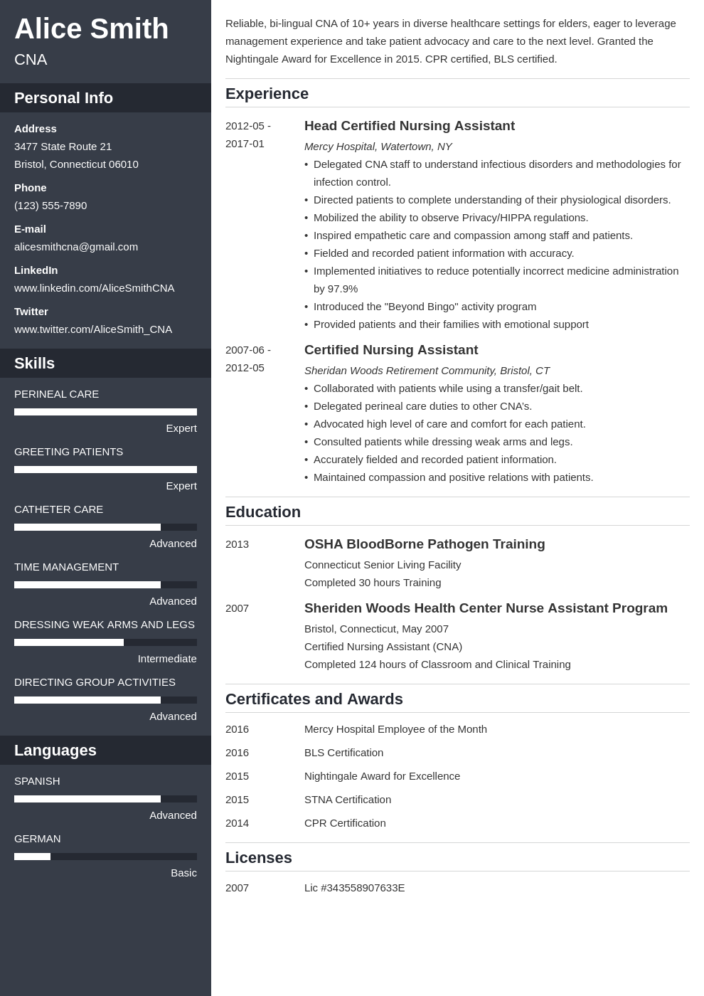 CNA Job Description for a Resume: Examples and How-To