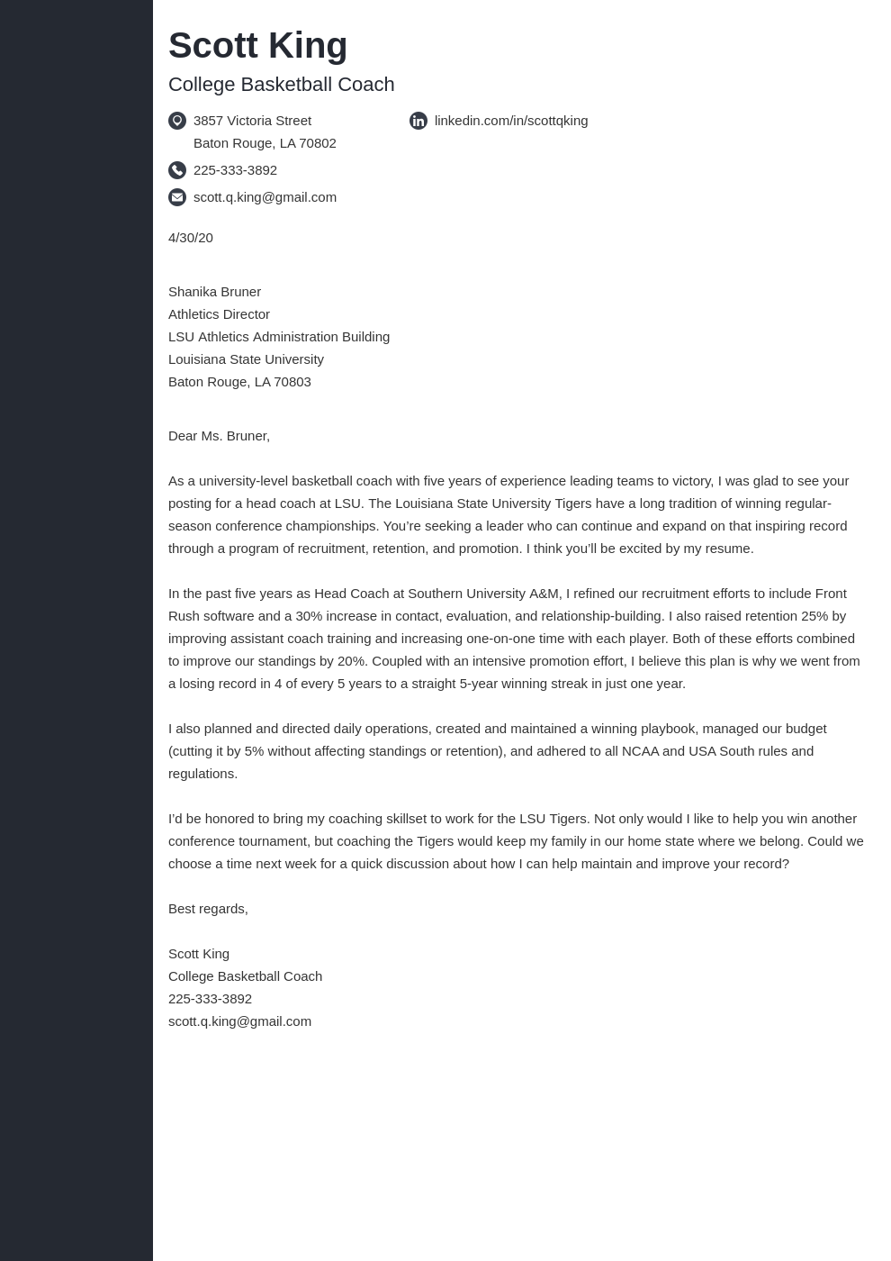 Coaching Cover Letter Examples Guide For A Coach Position