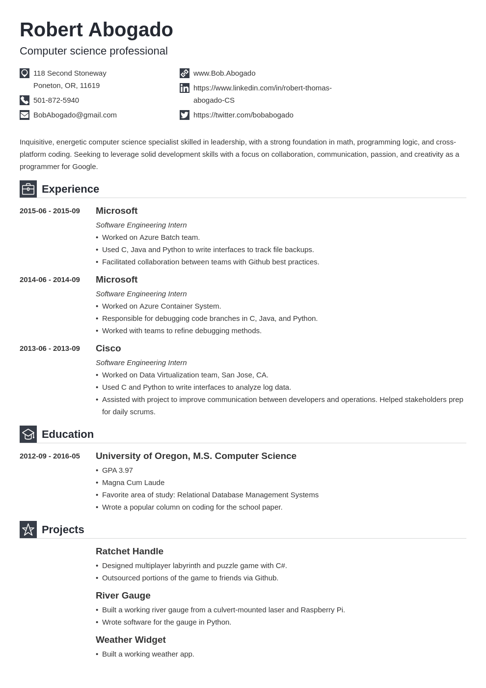 Computer Science CS Resume Example Template Guide 