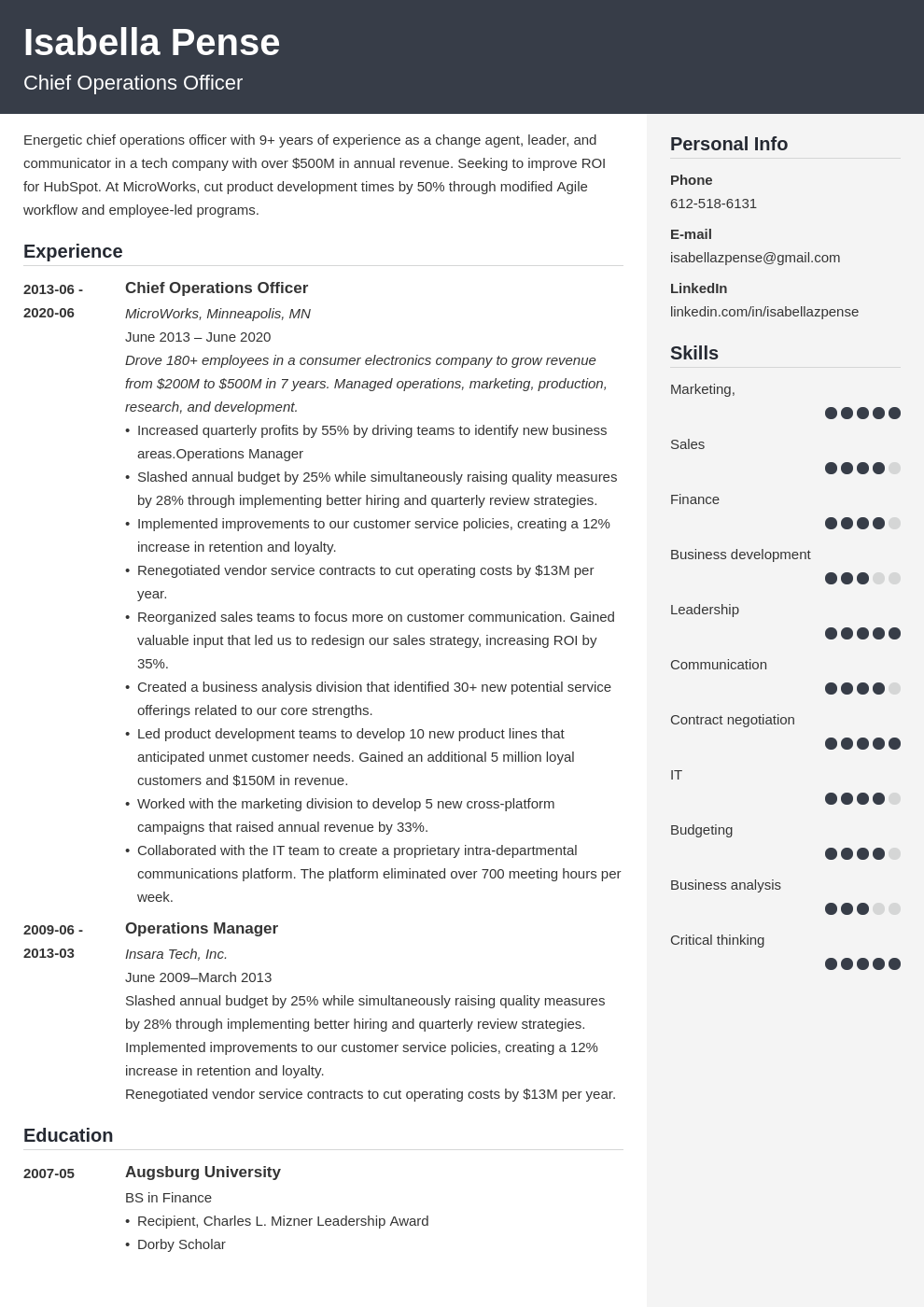 Chief Operating Officer (COO) Resume Examples & Template