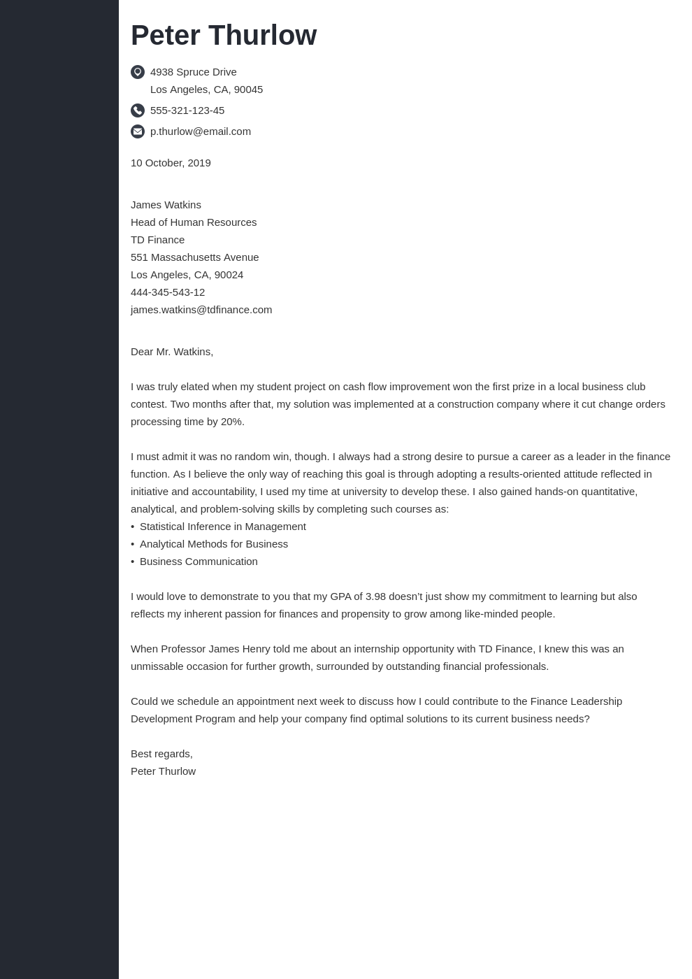 Cover Letter For An Internship Example Writing Guide