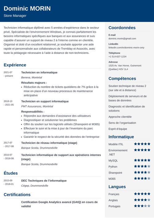 Exemple de CV informatique (de technicien à ingénieur TI)