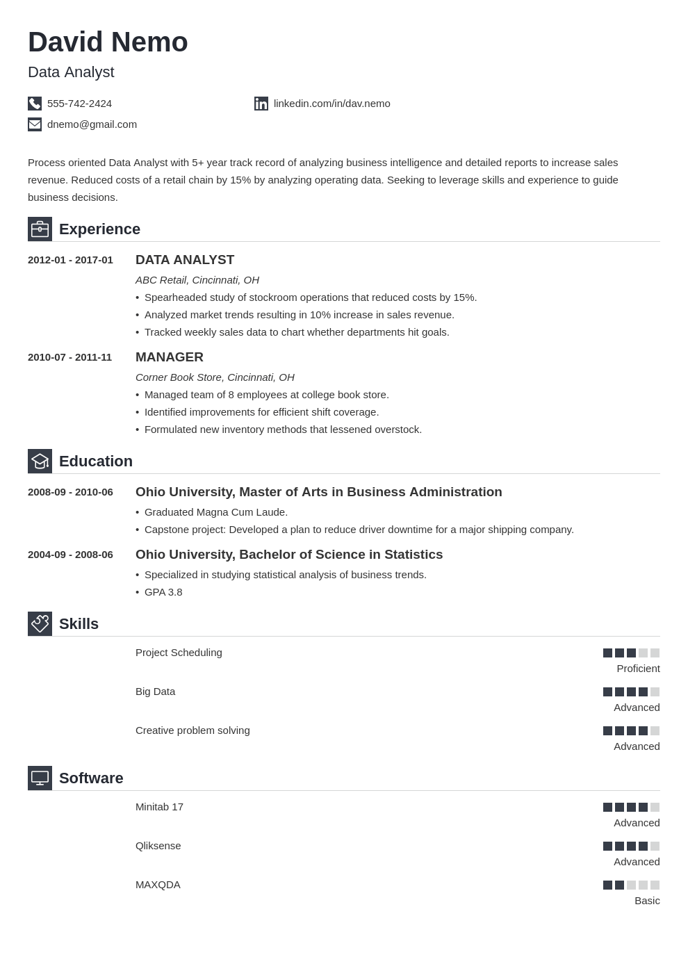 Resume For Data Analyst Entry Level
