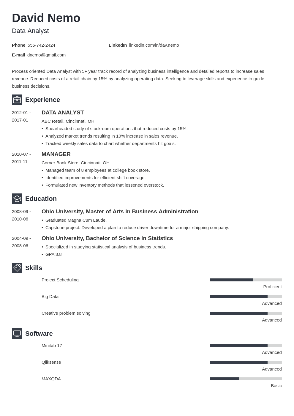 Resume For Data Analyst Fresher