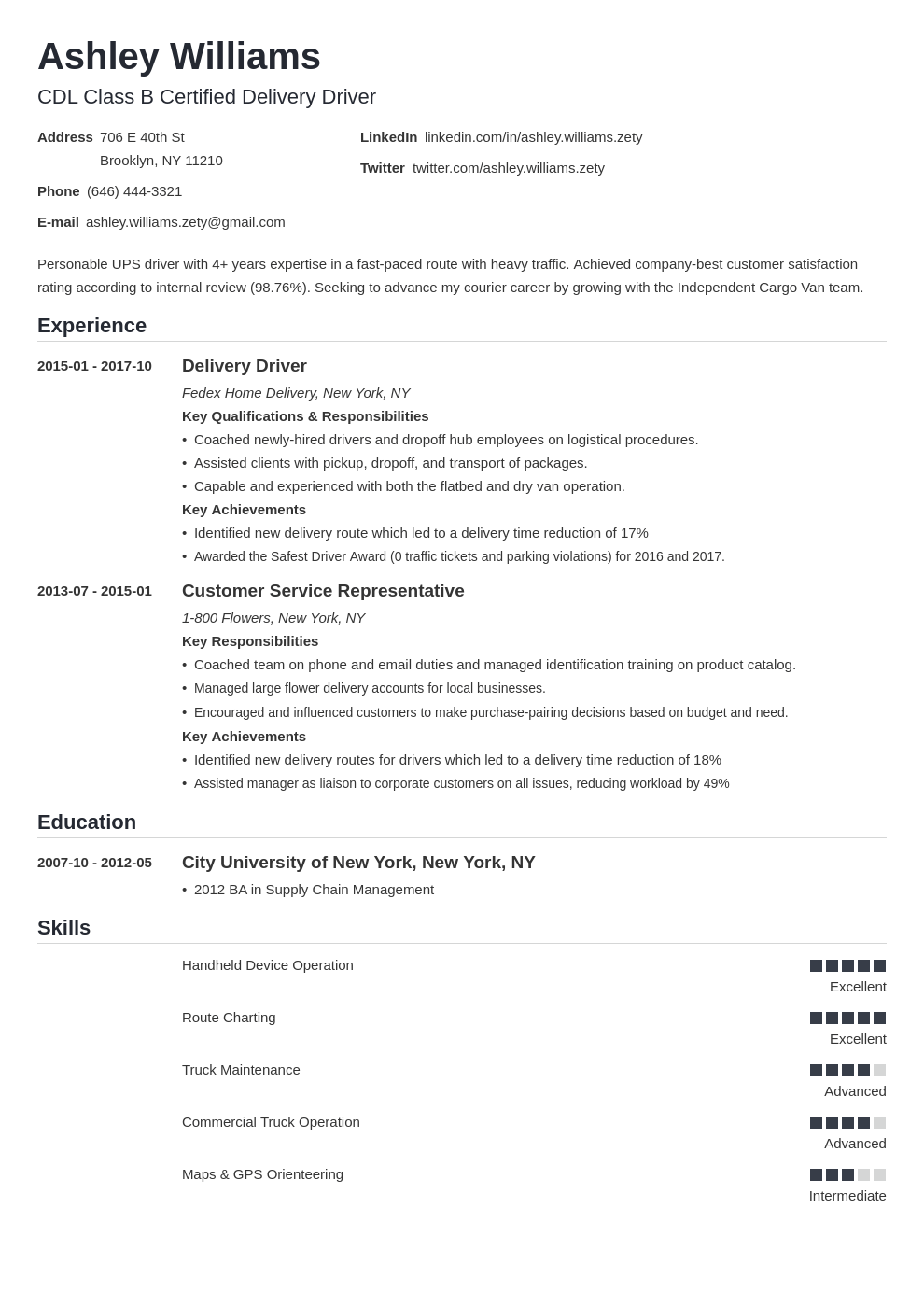 Delivery Driver Resume Sample Objective Skills Duties 