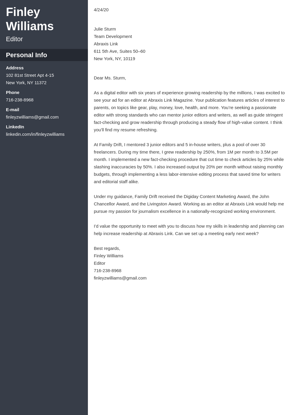 Editor Cover Letter Samples Writing Guide