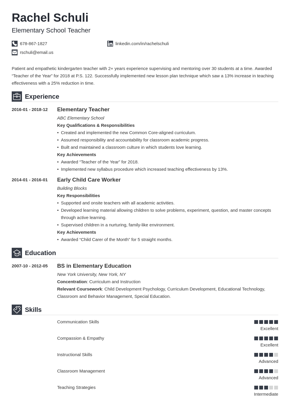 Elementary School Teacher Resume Examples For 2023