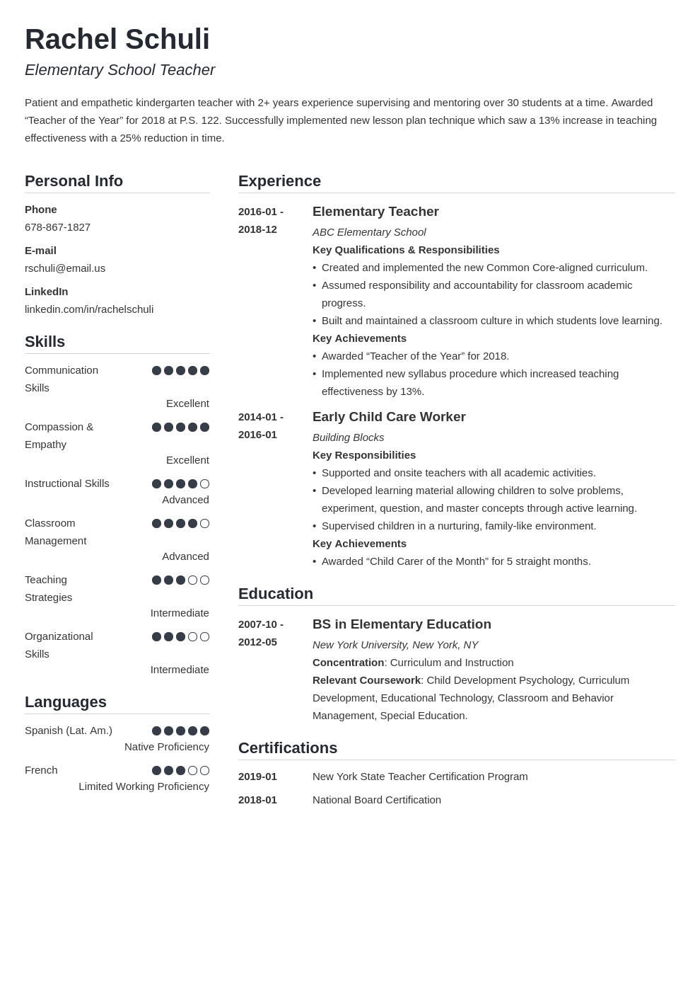 Elementary School Teacher Resume Examples For 2023