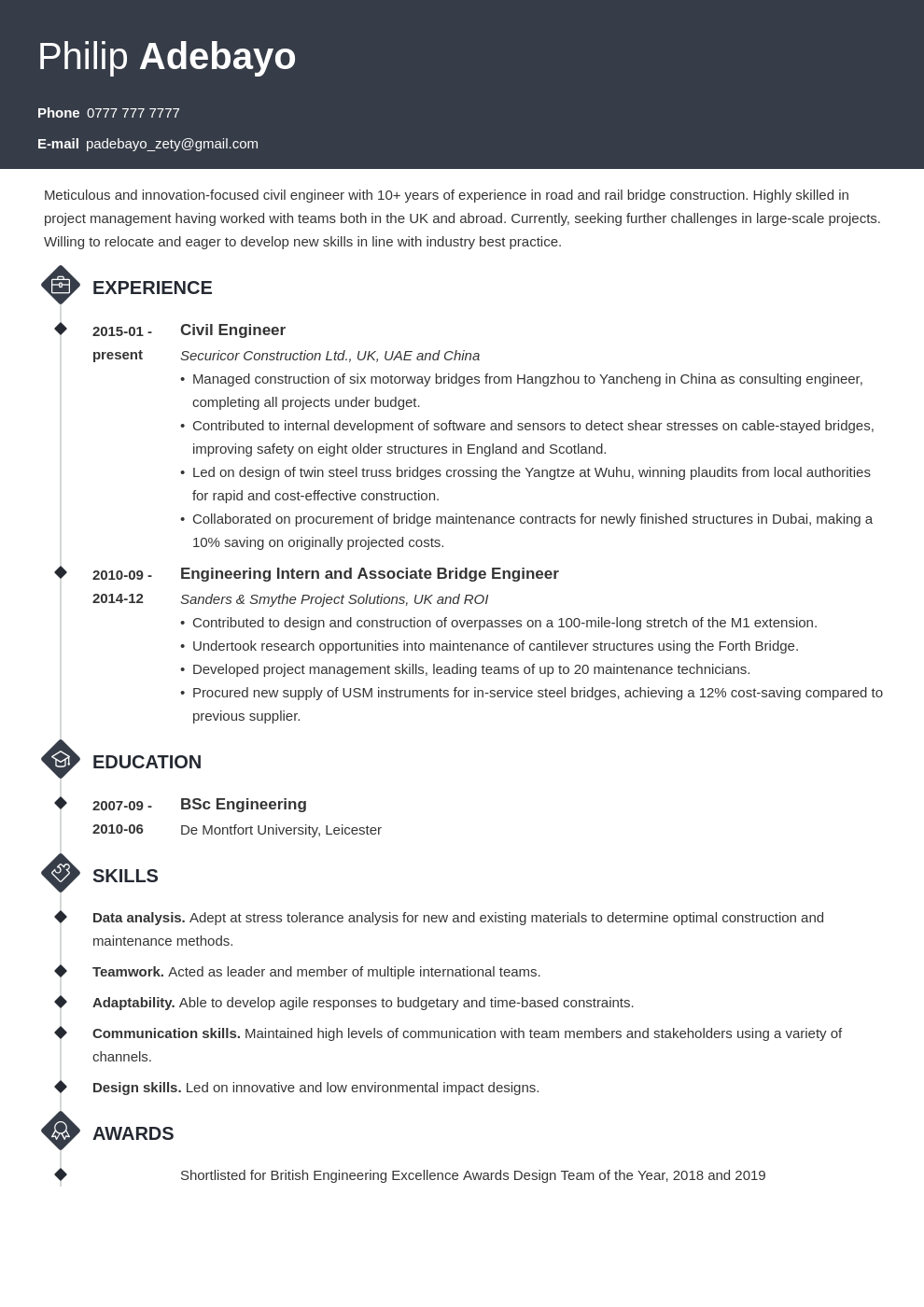 Engineering CV Examples Personal Statement