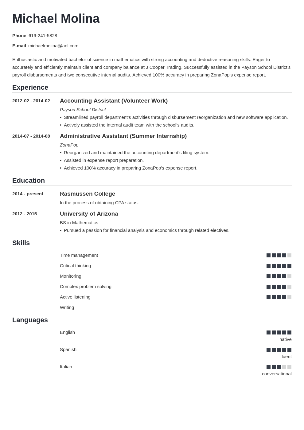 Entry Level Accounting Resume Templates