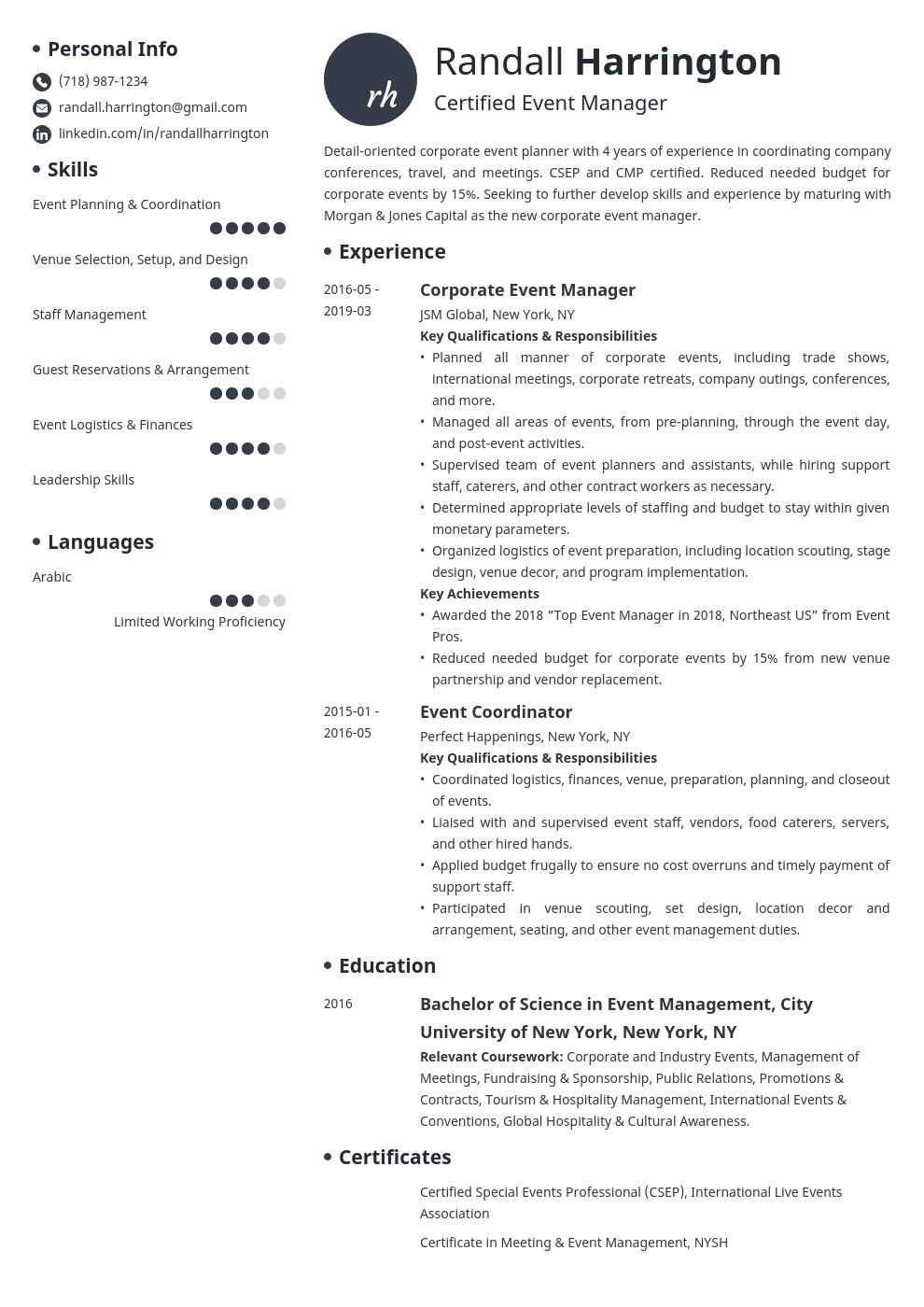 Event Manager Resume Sample Template Guide Event Manager Resume Sample Template Guide