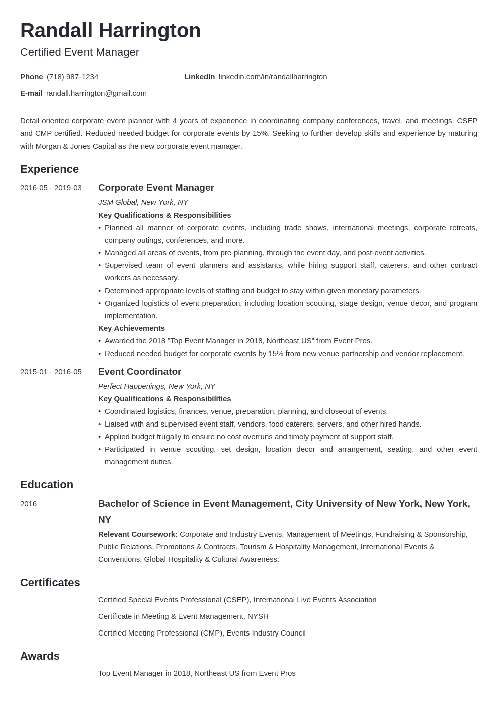 Event Management Resume Examples Event Management Resume Examples